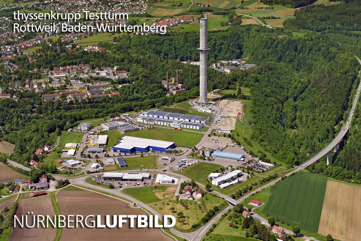 thyssenkrupp-Testturm, Rottweil, Baden-Württemberg, Luftbild